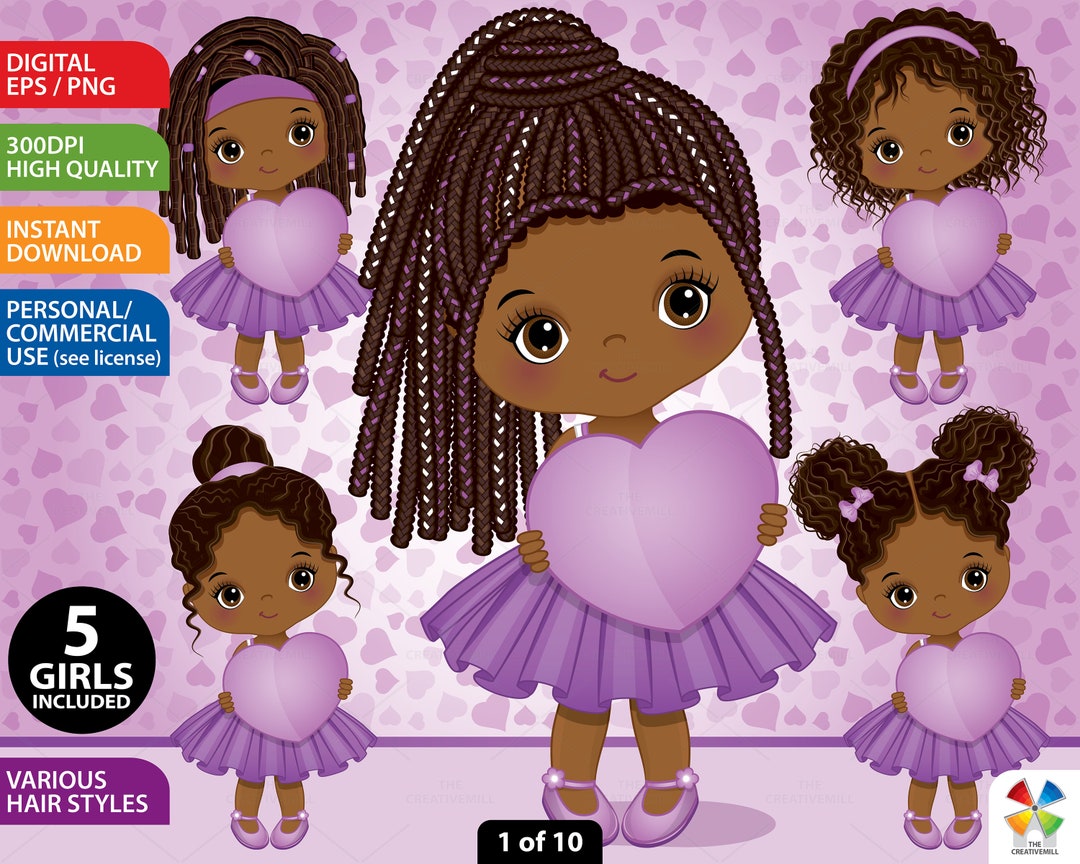 Valentines Day Girl Clipart, Vector Valentine Day, African American PNG ...