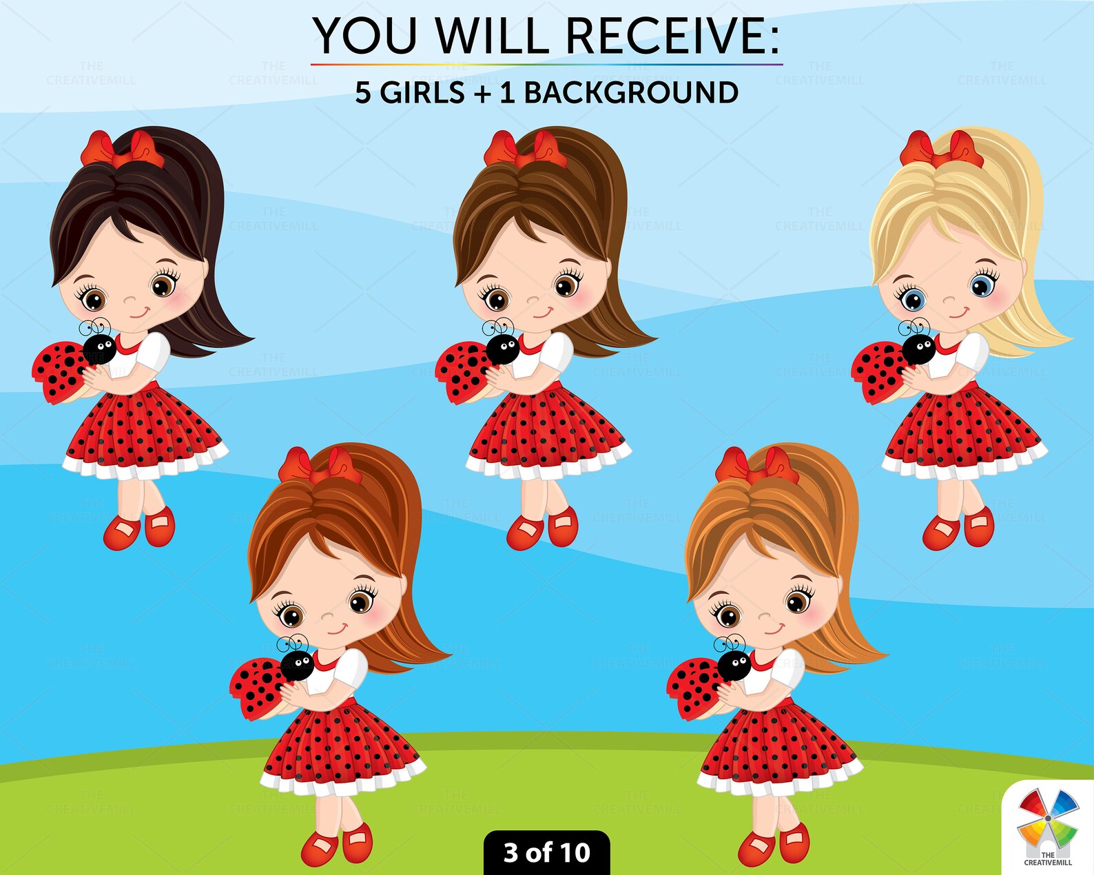 Ladybug Clipart Vector Ladybird Clipart Girl Clipart - Etsy