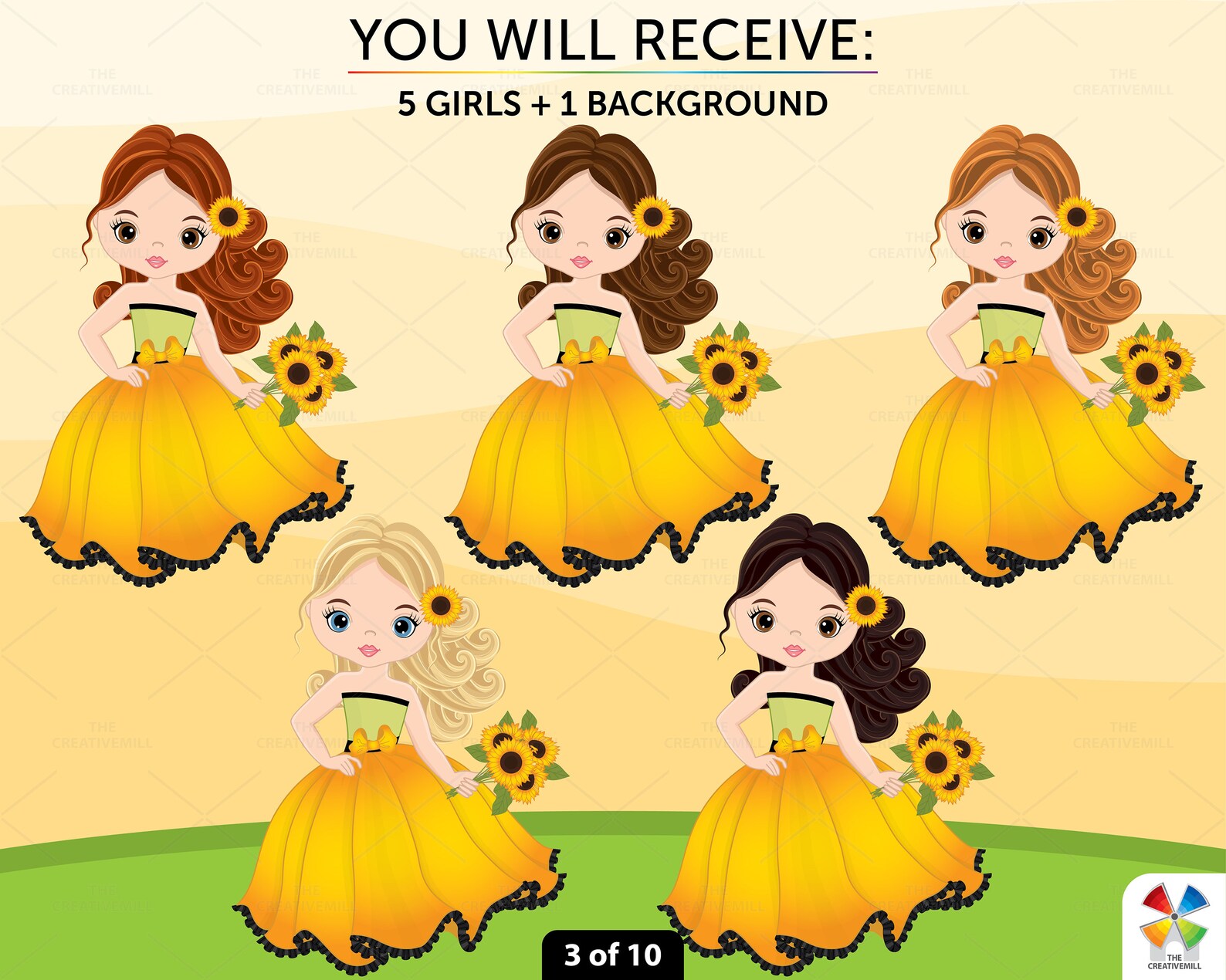 Sunflowers Clipart Vector Sunflowers Clipart Girls Clipart - Etsy