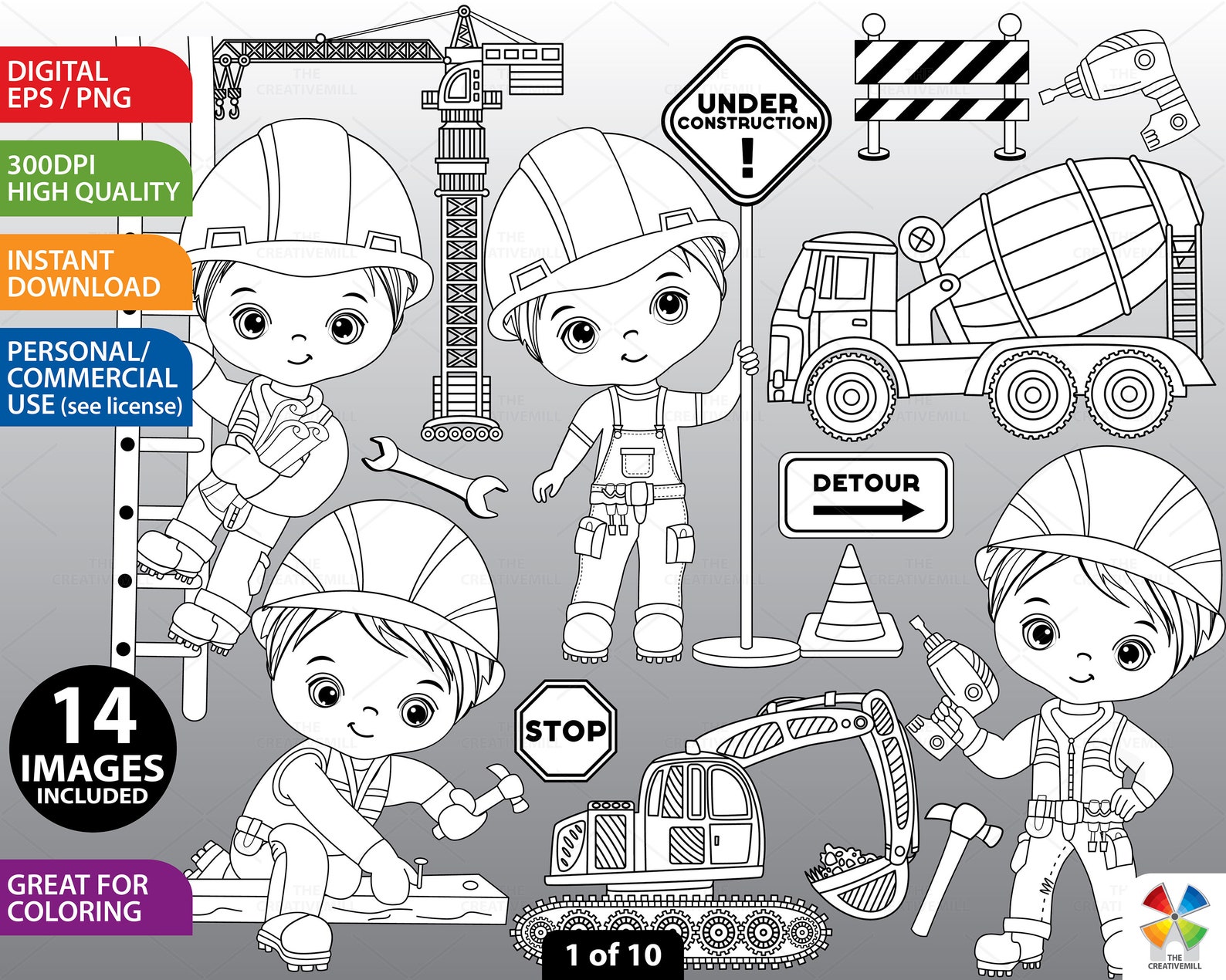 Construction Boy Clipart Vector Construction Stamp Kid PNG - Etsy