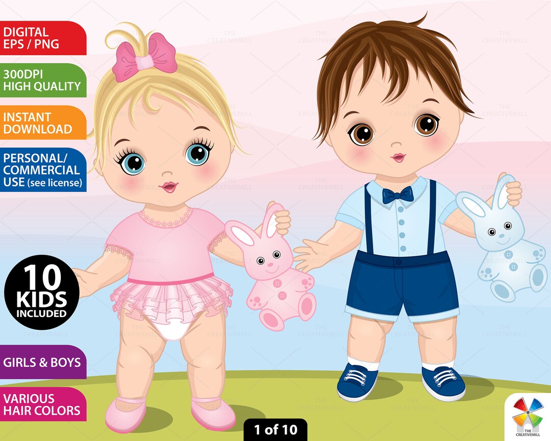 Toddler Clipart, Vector Baby Image, One Year Old, Baby Girl, Baby Boy ...