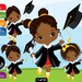 Graduation African American Girls Clipart - Digital Vector, Student ...