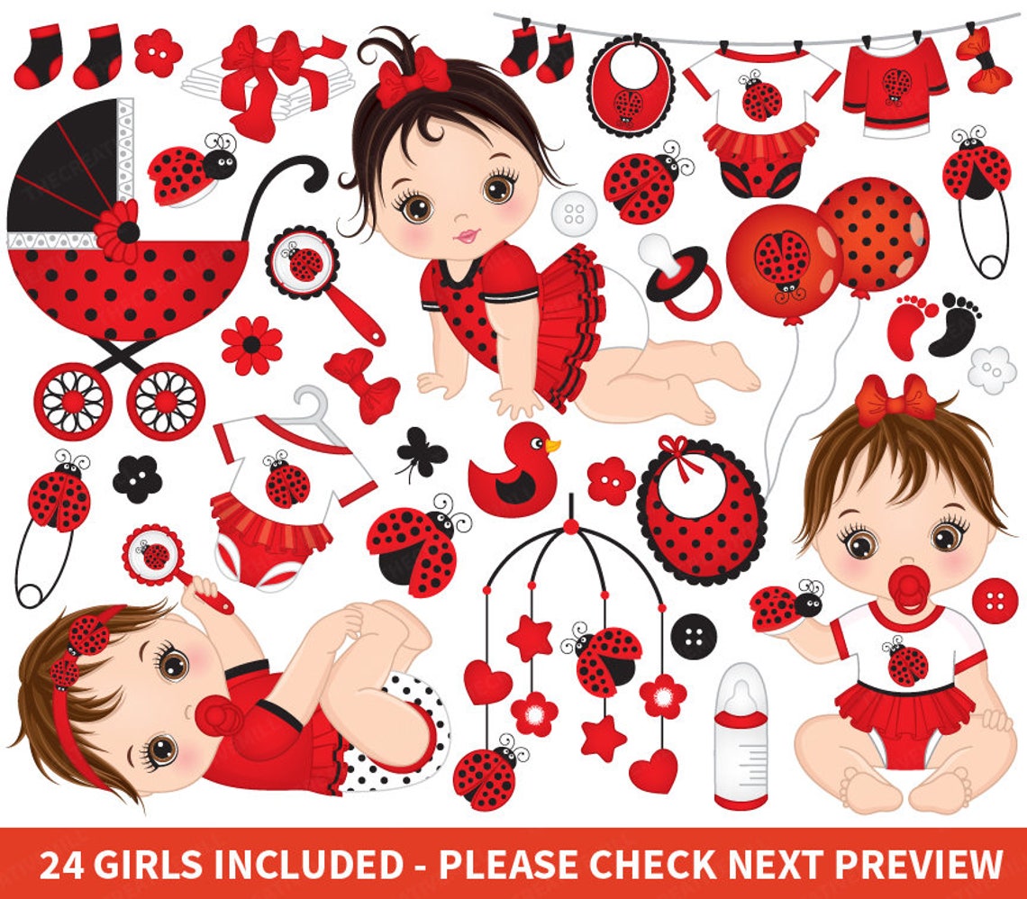 Ladybug Baby Girl Clipart Vector Baby Clipart Sticker | Etsy