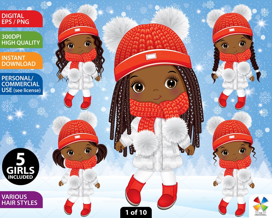 Christmas Girl Clipart, Vector Little Girl, Doll, Afro Character ...
