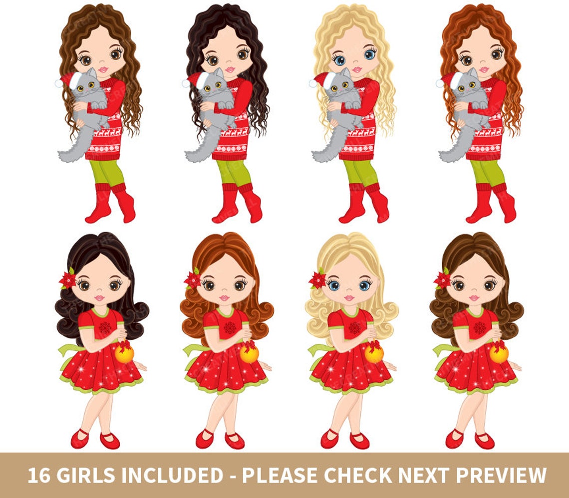 Christmas Girls Clipart Vector Christmas Clipart Girl - Etsy