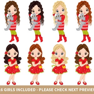 Christmas Girls Clipart - Vector Christmas Clipart, Girl Clipart, Xmas ...