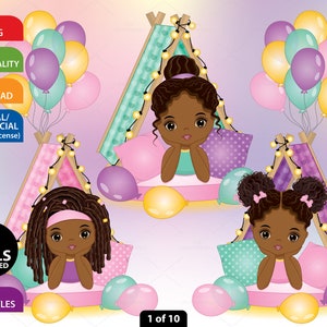 Slumber Party Clipart, Vector Teepee Sleepover, Afro Puff, Sleepover ...