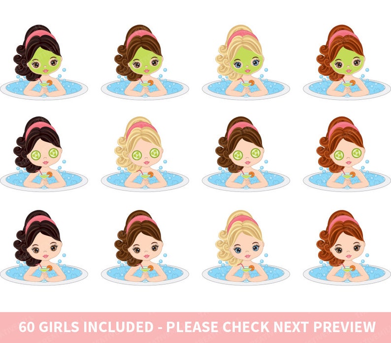 60 Spa Girls Clipart Vector Spa Girl Spa Party Clipart Spa | Etsy
