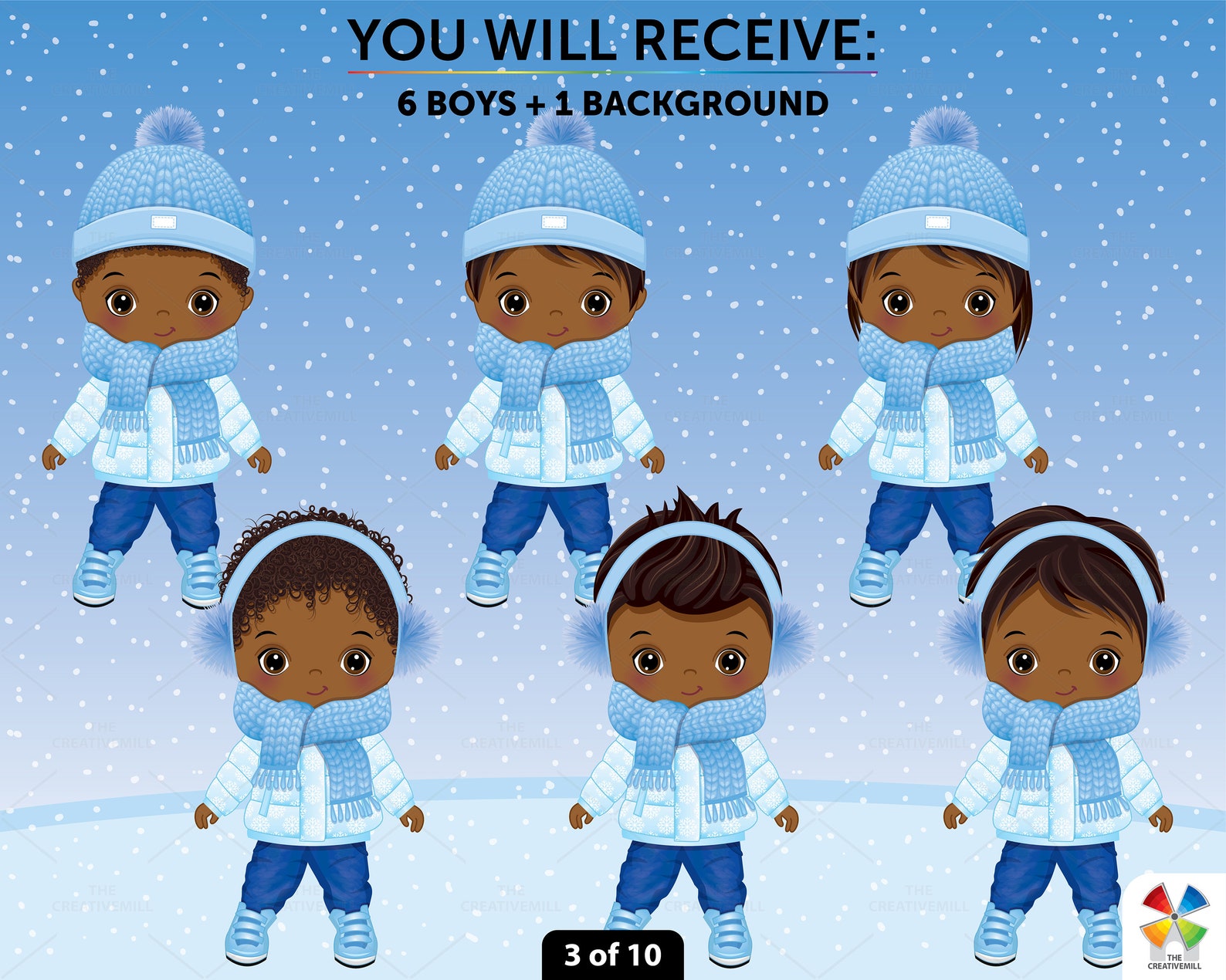 Cute Winter Boy Clipart Vector Little Boy Doll Afro - Etsy