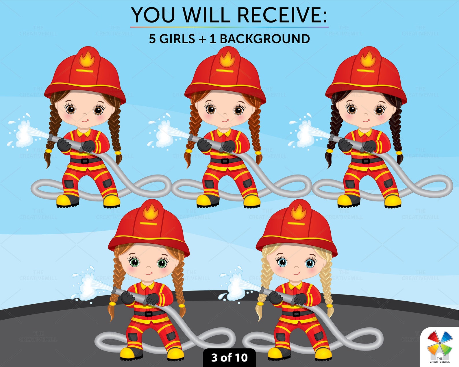 Girl Firefighter Clipart Vector Fireman Clipart Little Girl - Etsy