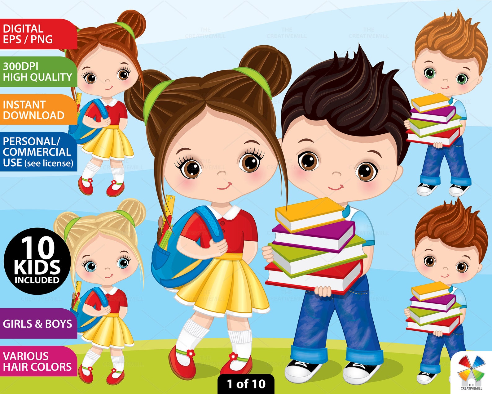 Back to School Clipart Vector School Girl and Boy Teaching - Etsy