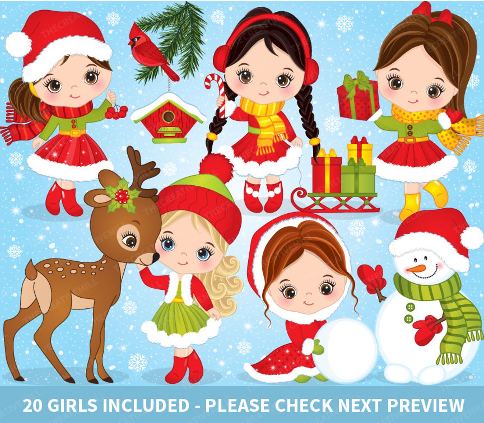 Christmas Girls Clipart Vector Christmas Clipart Little - Etsy México