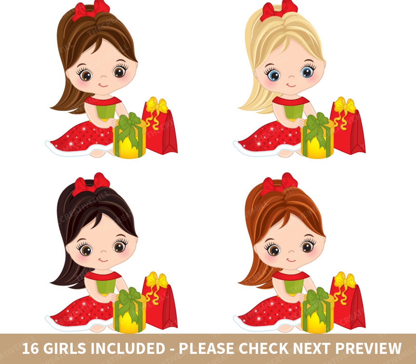 Christmas Girls Clipart Vector Christmas Clipart Little | Etsy
