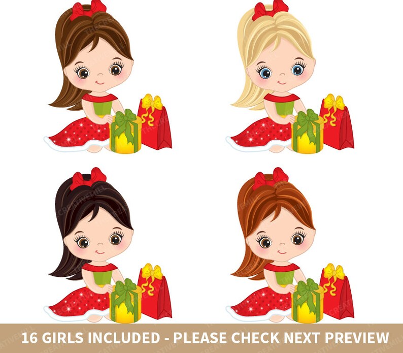 Christmas Girls Clipart Vector Christmas Clipart Little | Etsy