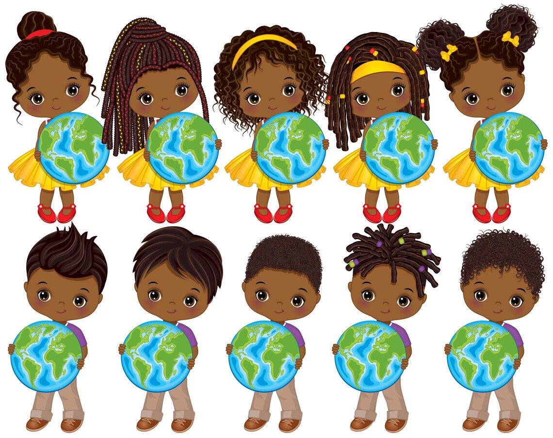 Earth Day Clipart Vector Environment Cute Boy Afro Girl | Etsy