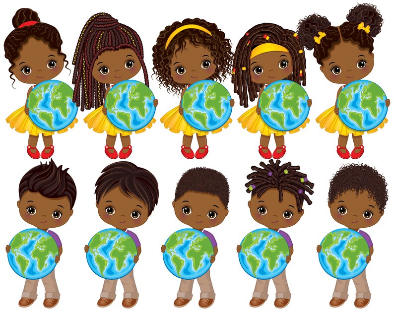 Earth Day Clipart Vector Environment Cute Boy Afro Girl | Etsy