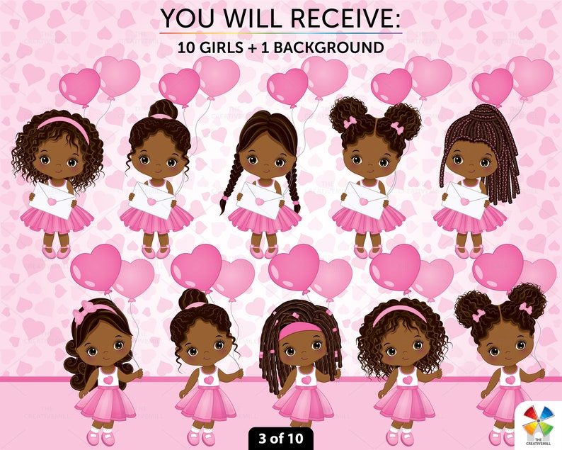 Valentines Day Girl Clipart Vector Valentine Day African - Etsy
