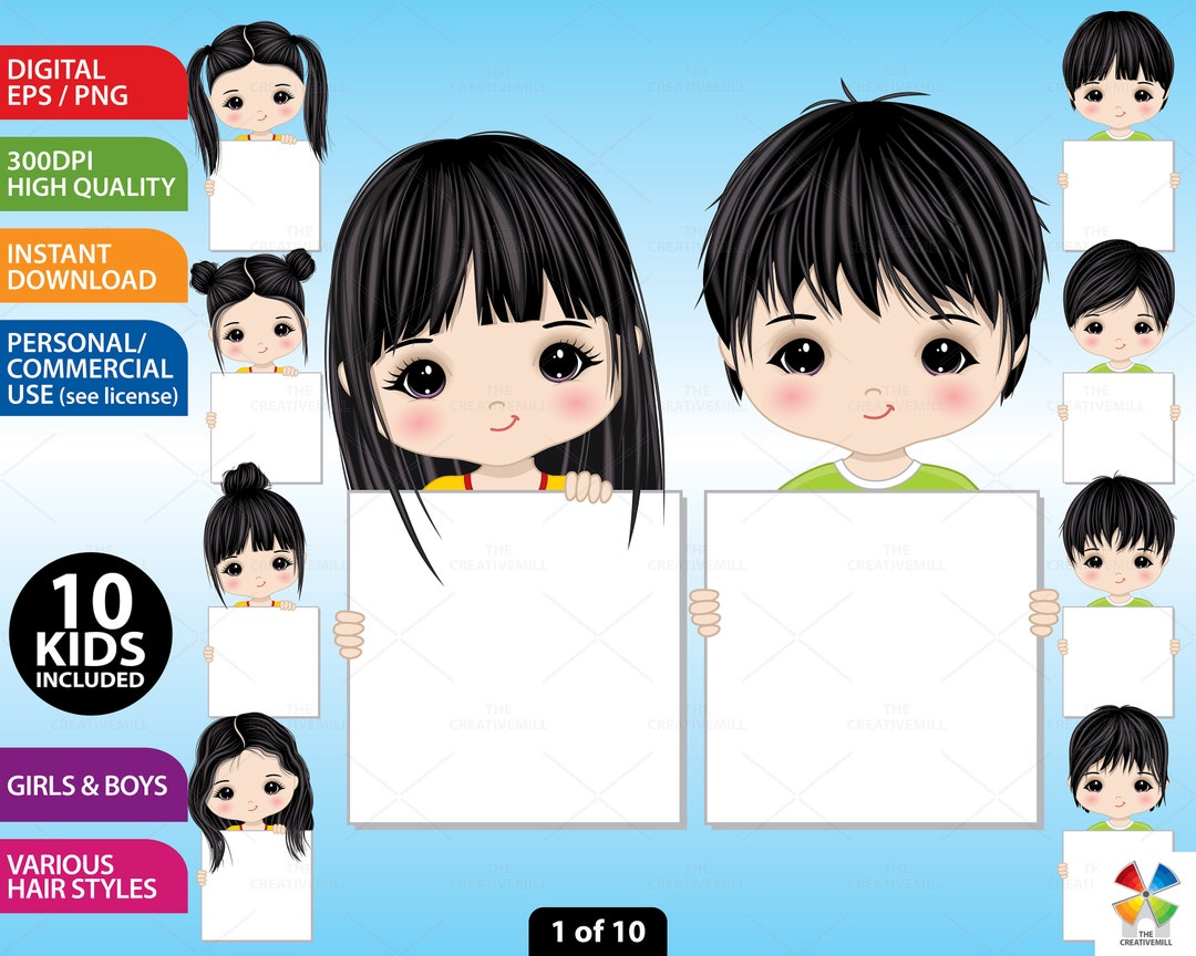 Asian Kids Holding Frames Clipart, Vector School, Students, Chinese Kid ...