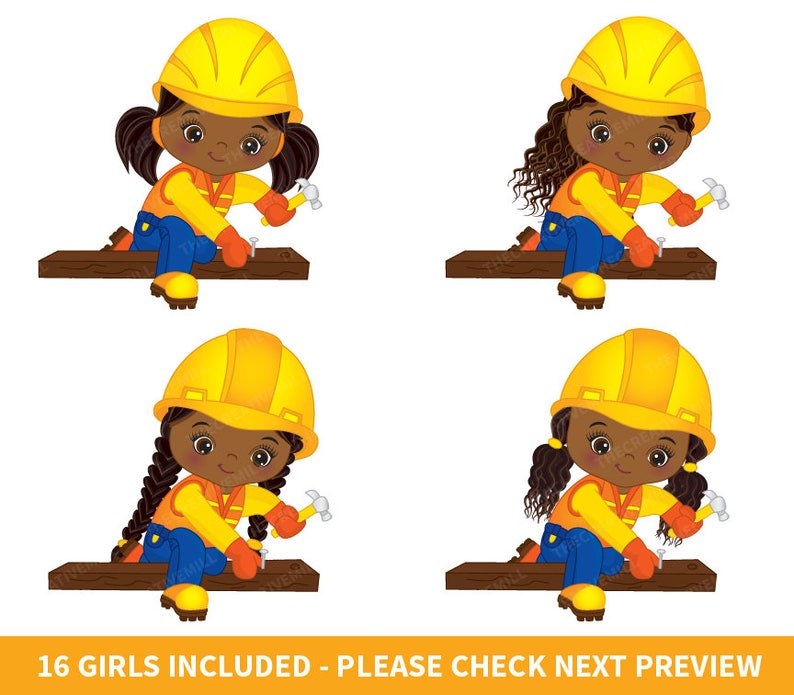 Construction Girls Clipart Vector Construction Clipart Girl | Etsy