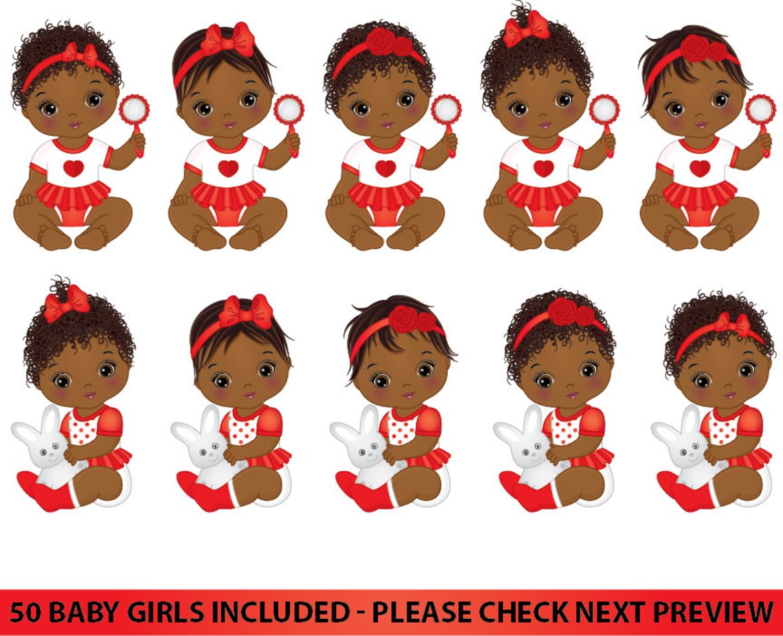Red Baby Girl Clipart Vector Baby Clipart Afro Baby Clipart | Etsy
