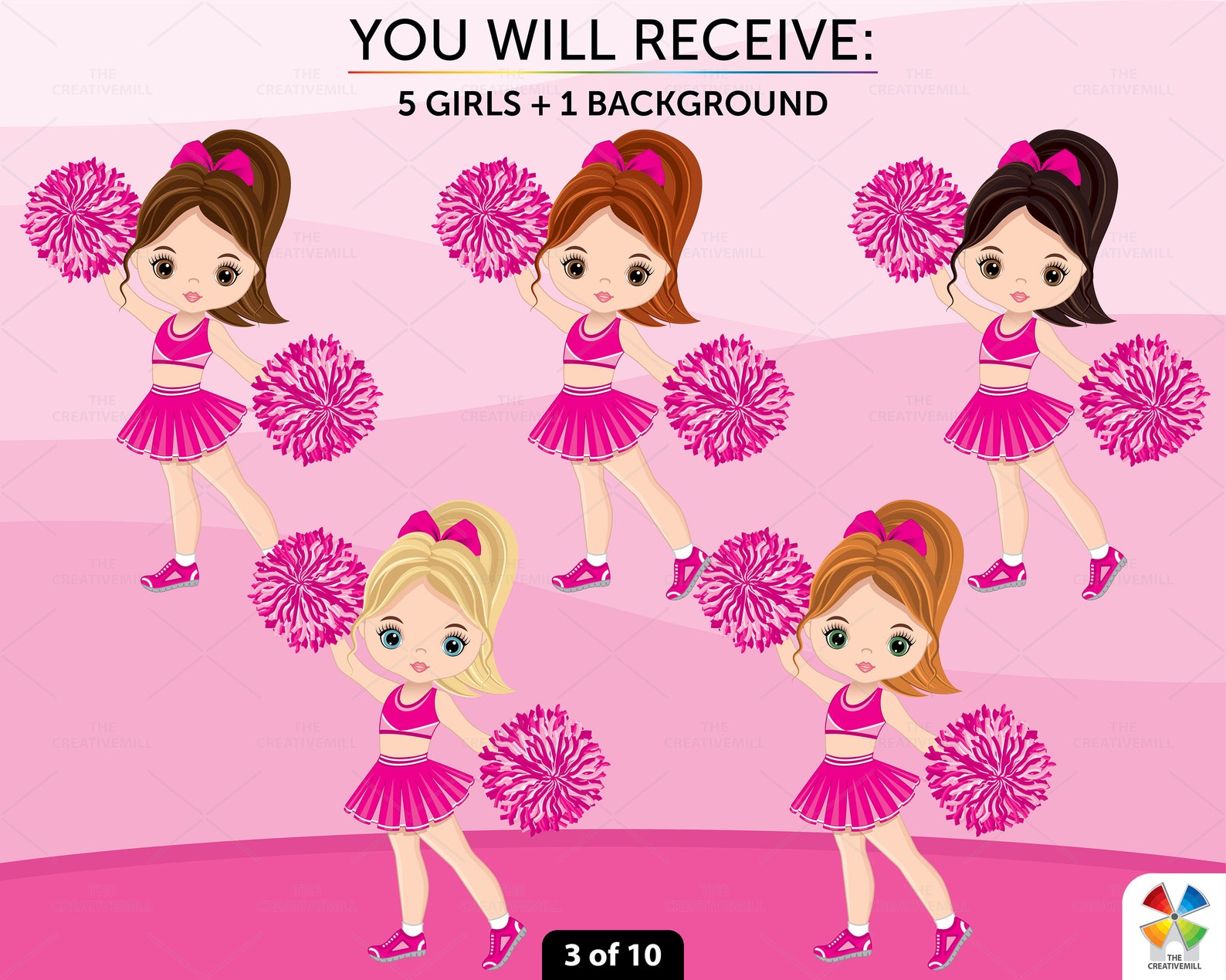 Pink Cheerleader Clipart Vector Pom Pom Sport Cheerleader - Etsy