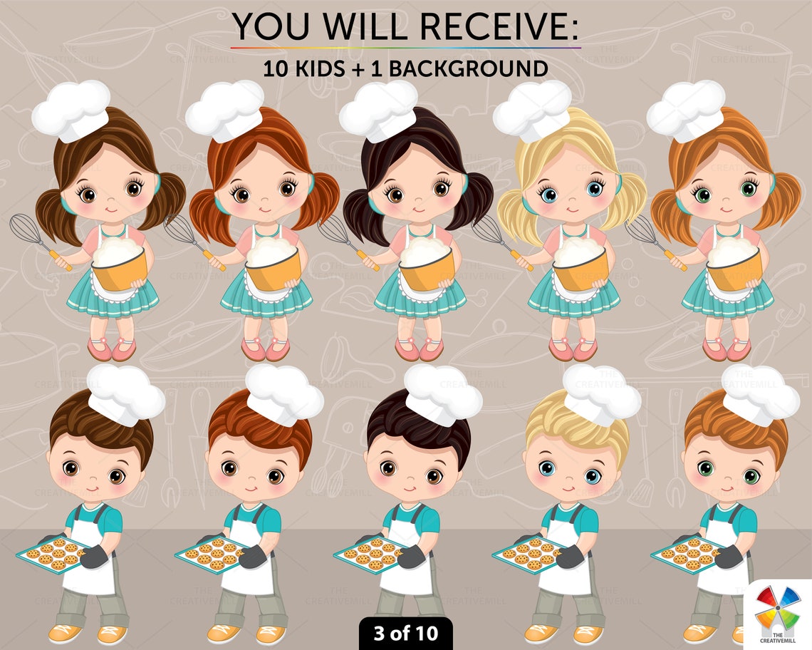 Baking Clipart Vector Baking Kid Girl Boy Chef Clipart - Etsy
