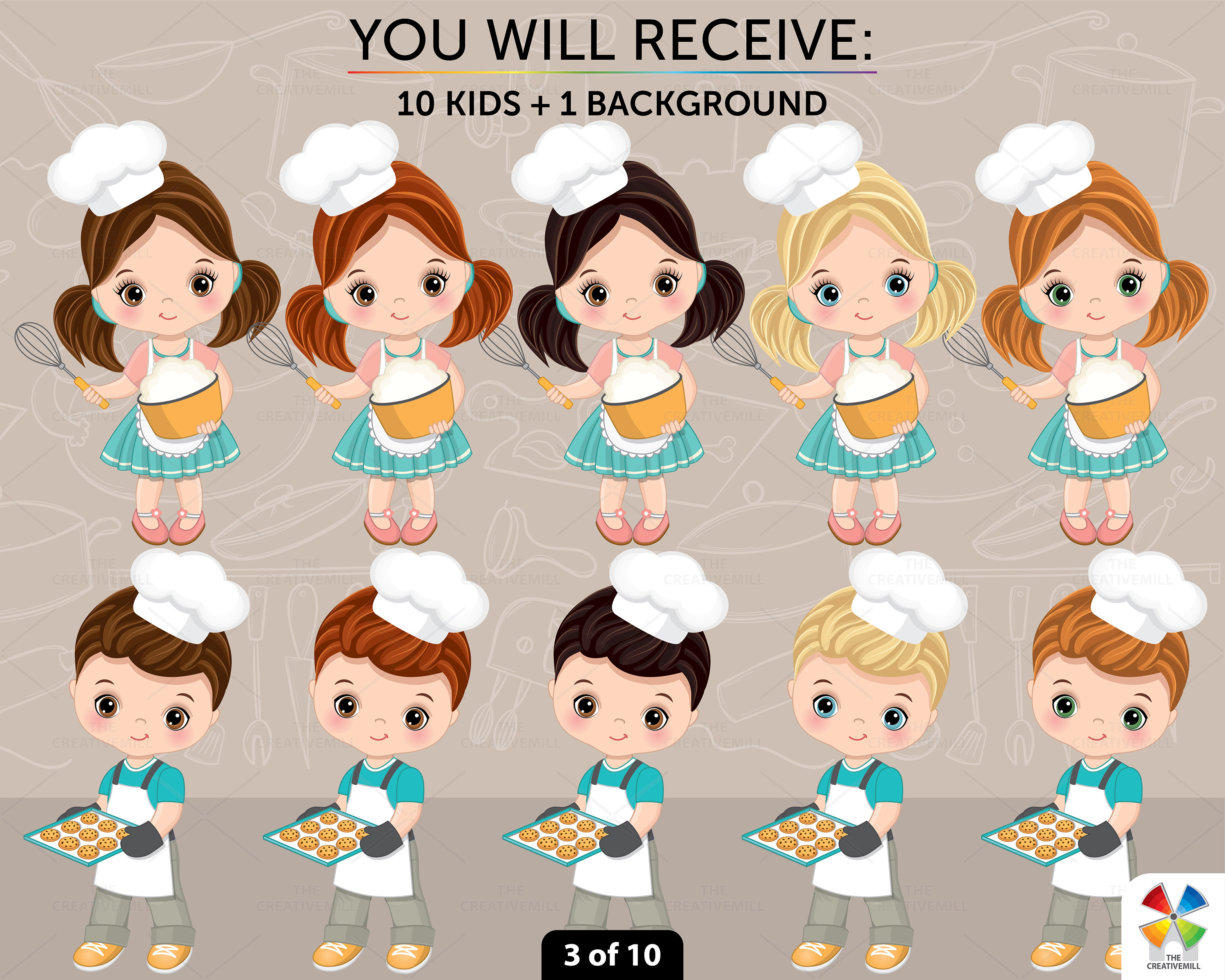 Baking Clipart Vector Baking Kid Girl Boy Chef Clipart - Etsy