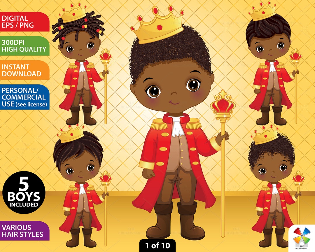 Little Prince Clipart, Vector Fairy Tale, Cute Boy, Black Prince, Royal ...
