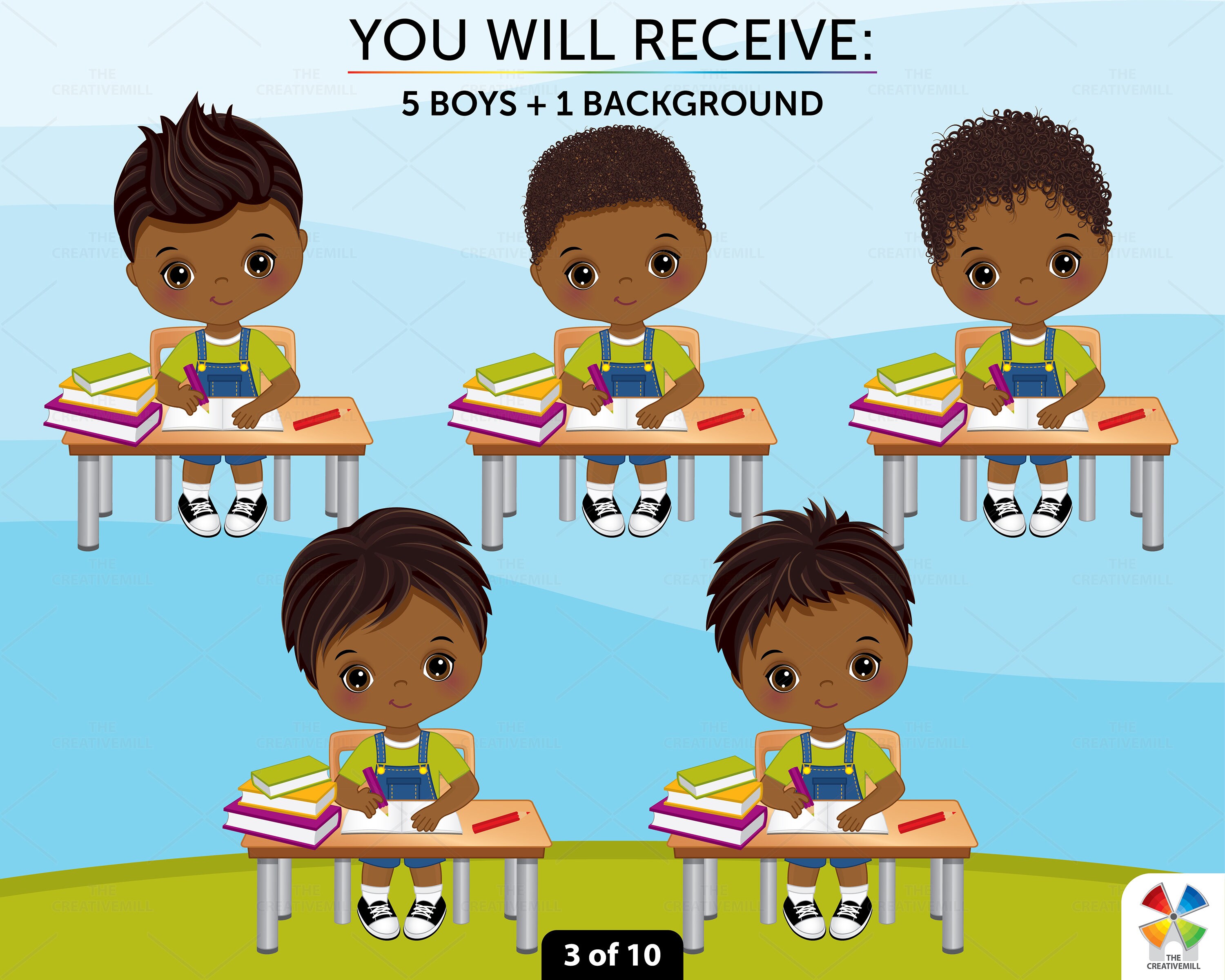 Black Student Sitting Clipart