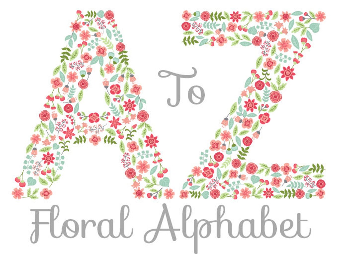 Floral Alphabet Clipart - Digital Vector Floral Alphabet, Letters ...