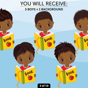 Boy Reading Clipart, Vector School Kid, African American, Study, Afro ...