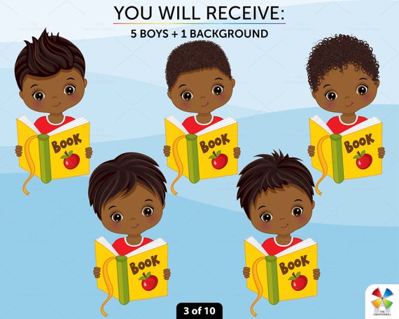 Black Children Reading Clip Art