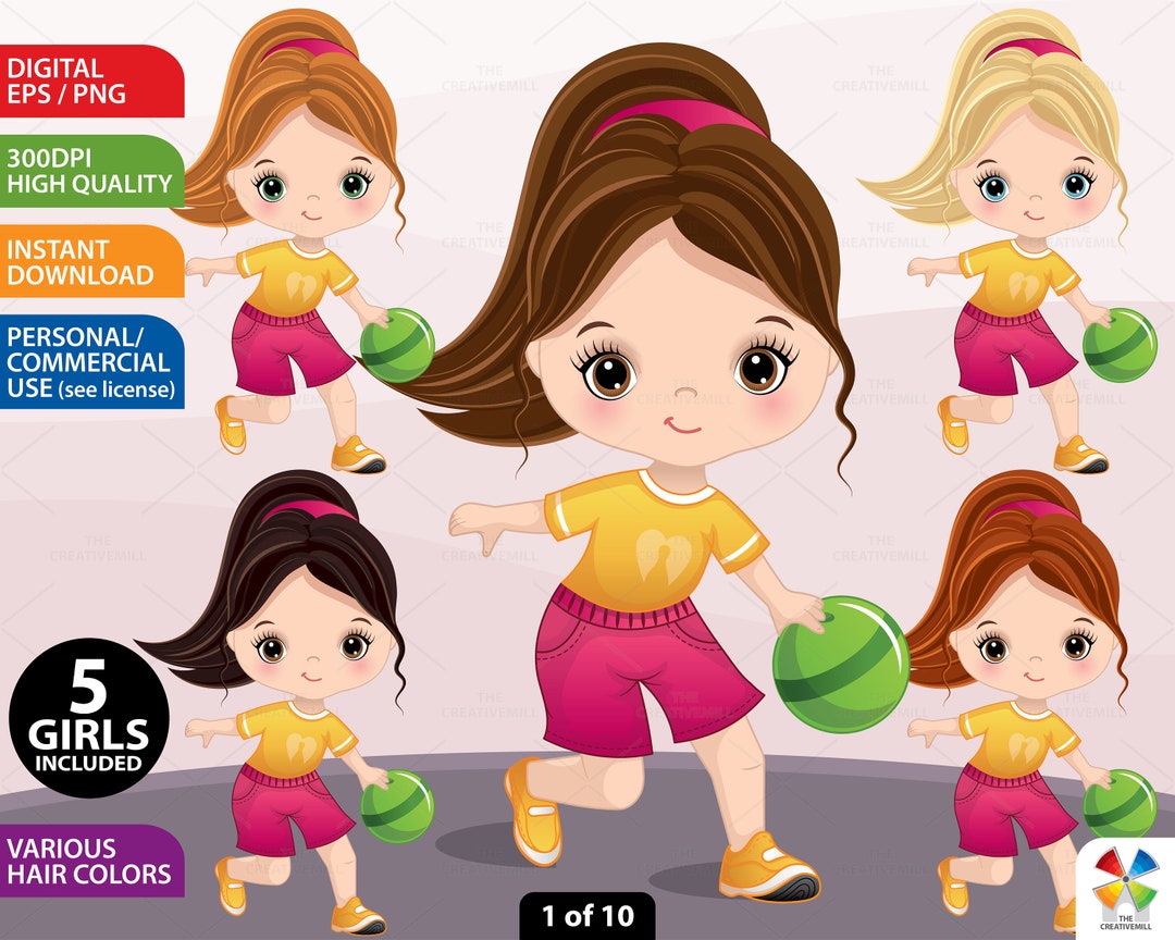 Bowling Girl Clipart, Vector Sport Girl, Little Girl PNG, Sublimation ...