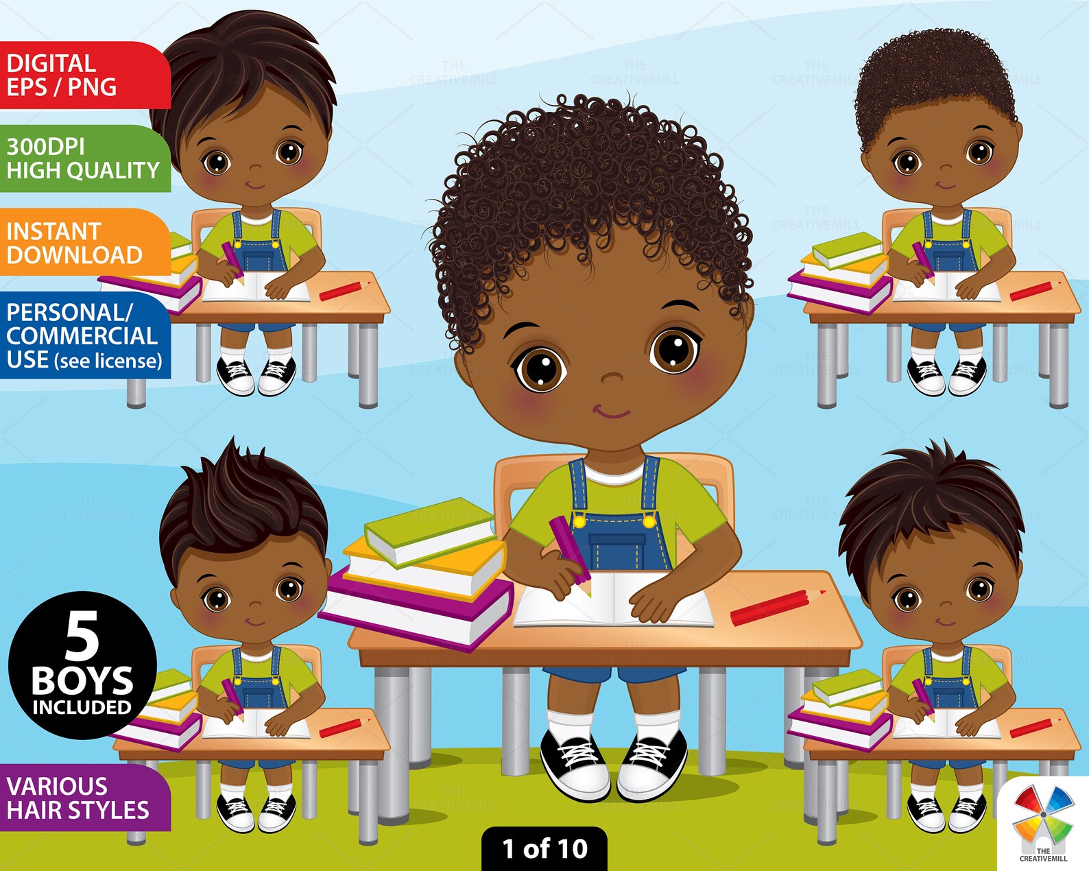 School Black Boy Clipart Vector School Kid African American - Etsy