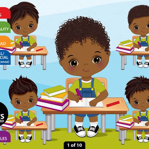 Back to School Black Boy Clipart Vector School Clipart - Etsy Hong Kong