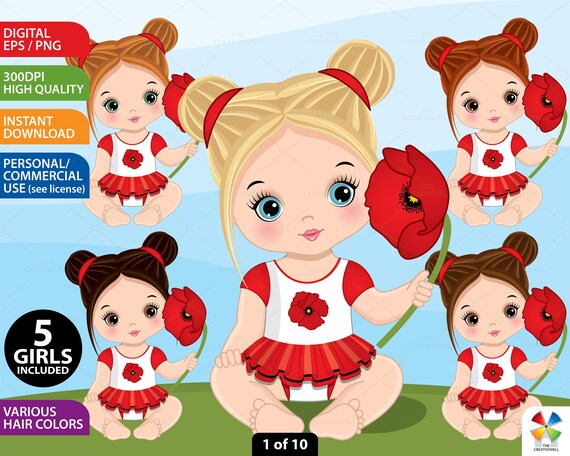 Poppy Baby Girl Clipart Vector Cute Girl Clipart Red Baby - Etsy México