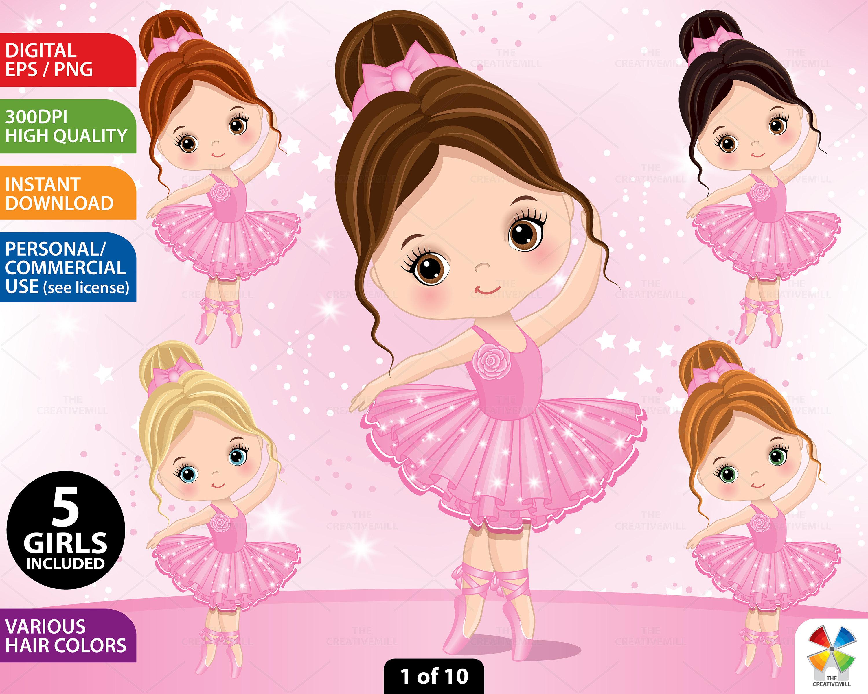 Little Ballerina Clipart Vector Ballerina Ballet Bun Pink - Etsy