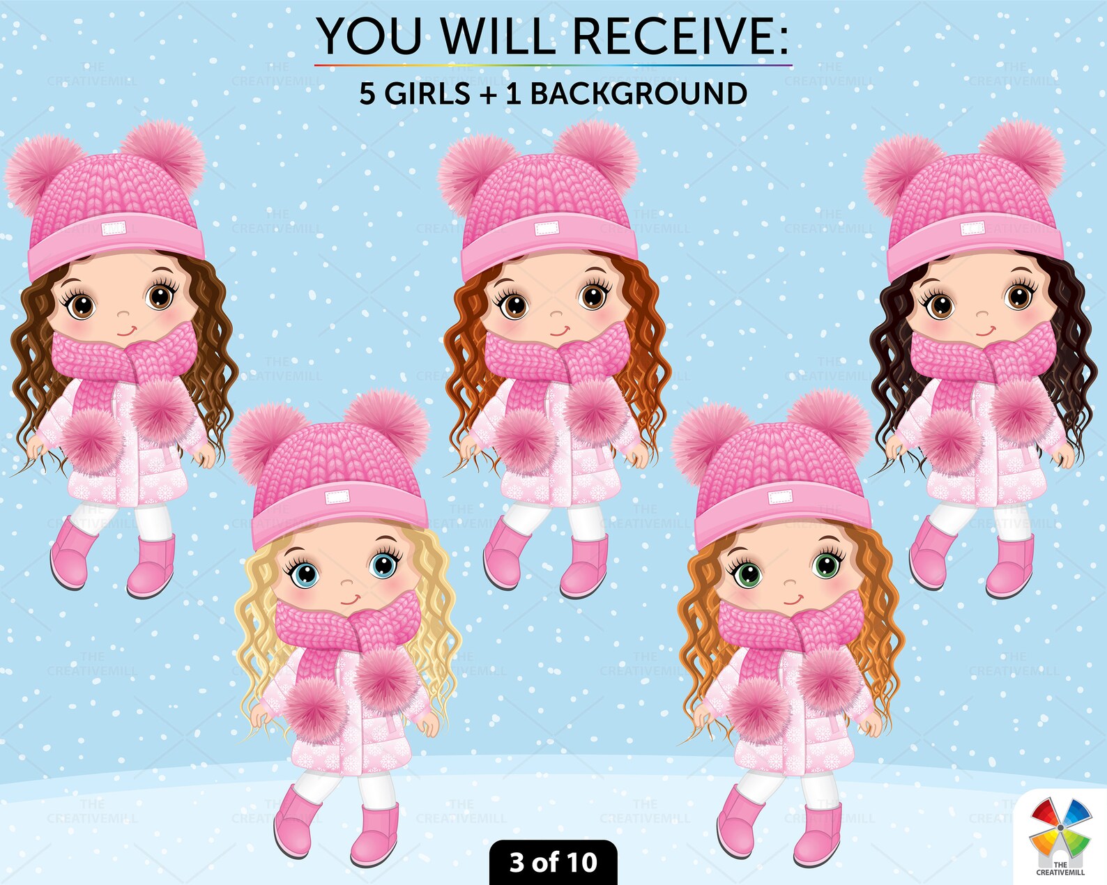 Cute Winter Girl Clipart Vector Little Girl Doll Character - Etsy