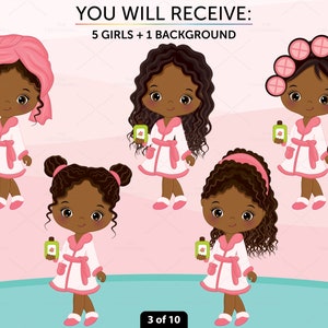 African American Little Spa Girls Clipart - Vector Spa Girl, Spa Party ...