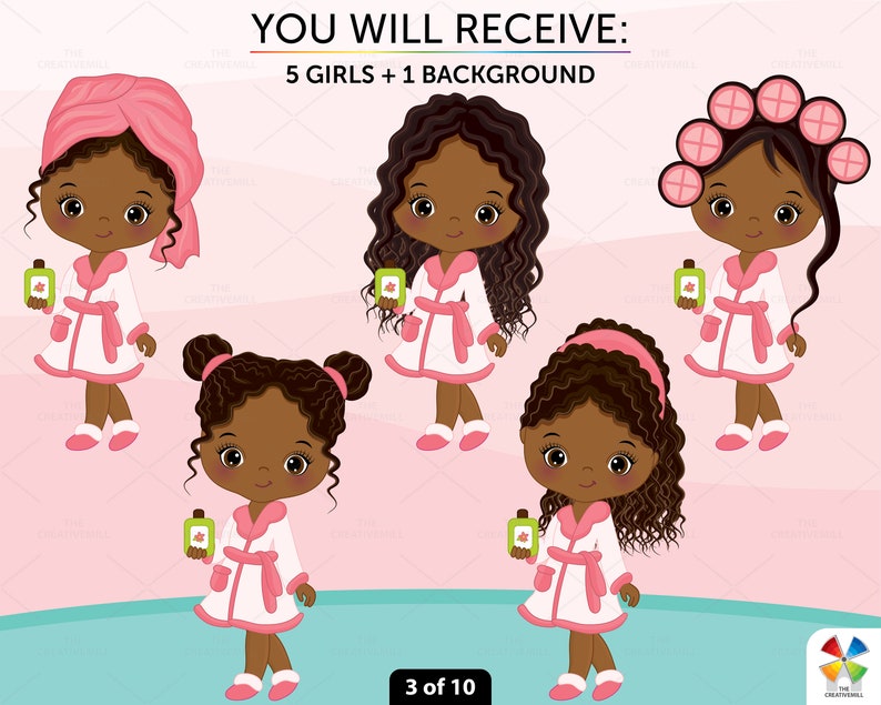 African American Little Spa Girls Clipart Vector Spa Girl - Etsy