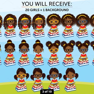 Afro Girl Reading Clipart, Vector School Kid, African American, Study ...
