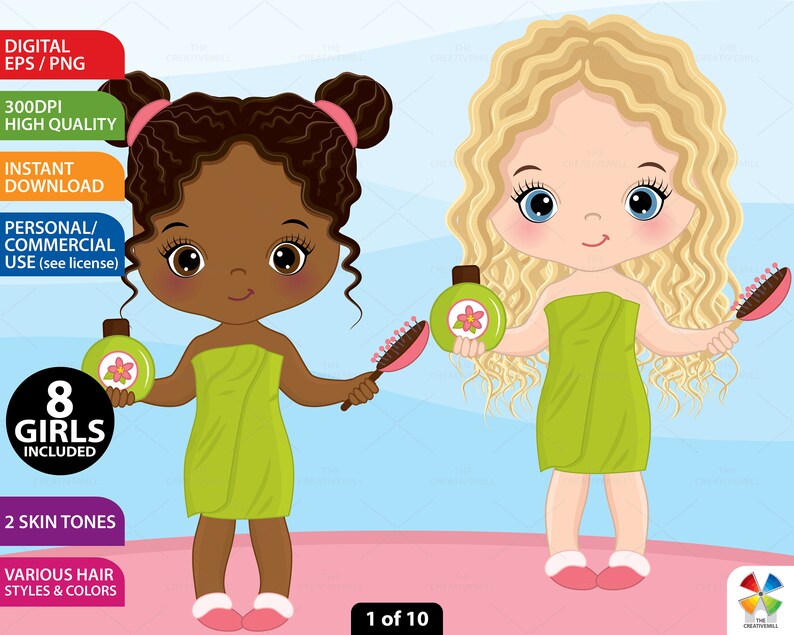 Little Spa Girls Clipart Vector Spa Girl Spa Party Clipart - Etsy