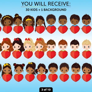 Kids Holding Hearts Clipart, Vector Children, African American, Multi ...