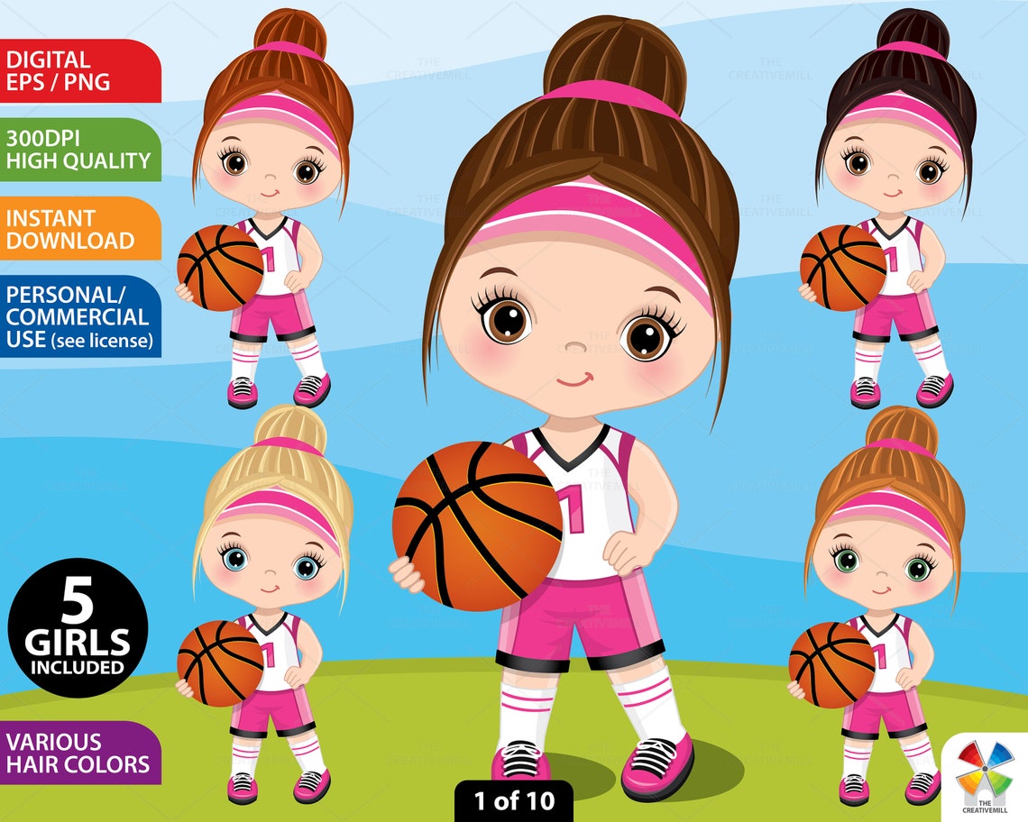 Basketball Girl Clipart Vector Basketball Cute Girl Sport - Etsy