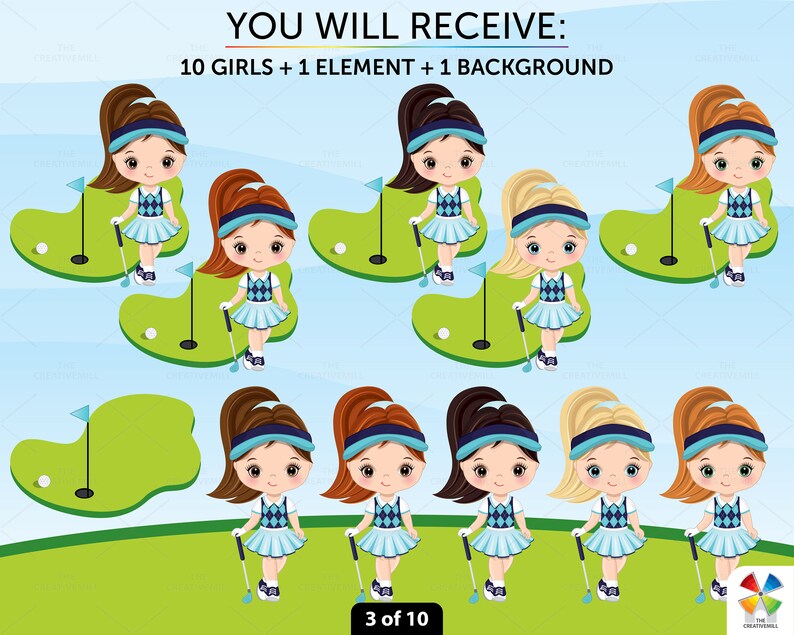 Golf Girl Clipart Vector Golf Cute Girl Sport Sticker Kid - Etsy