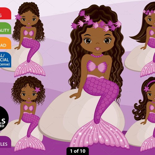 African American Mermaids Clipart Vector Mermaids Clipart - Etsy