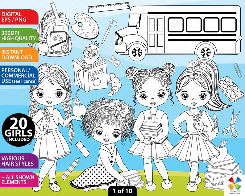 Back to School Clipart Vector School Clipart Afro Study - Etsy