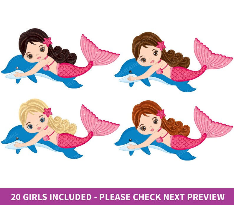 Mermaids Clipart Vector Mermaids Clipart Fish Girls | Etsy Ireland