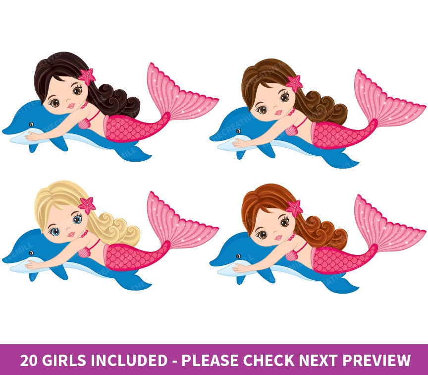 Mermaids Clipart Vector Mermaids Clipart Fish Girls | Etsy Ireland