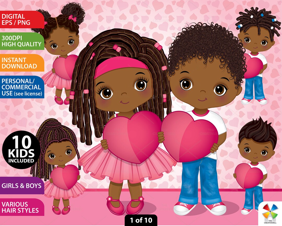 Valentines Day Clipart, Vector Valentine Day, African American, Love ...